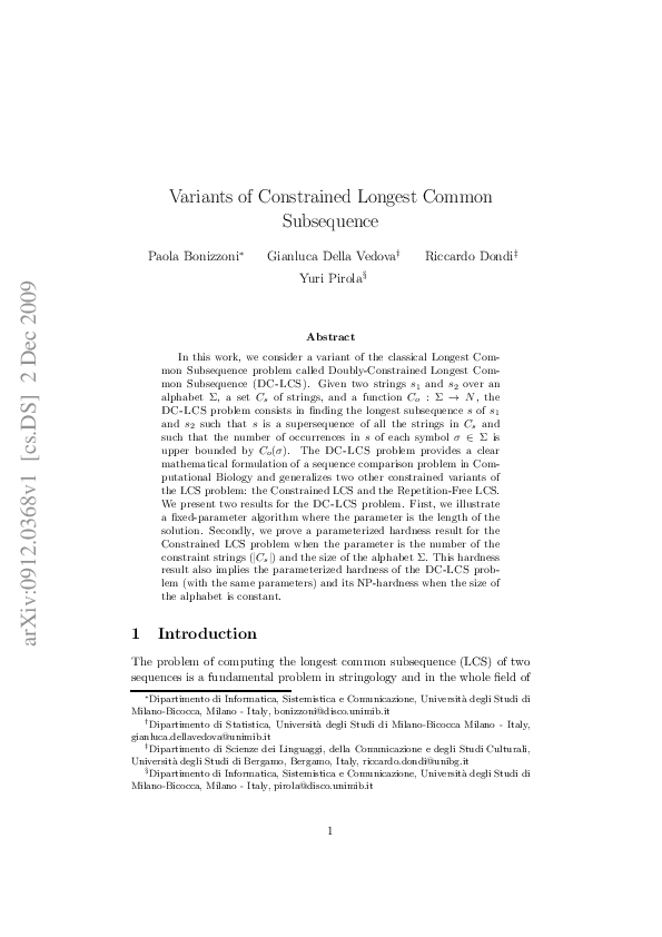 (PDF) Doubly-Constrained Longest Common Subsequence