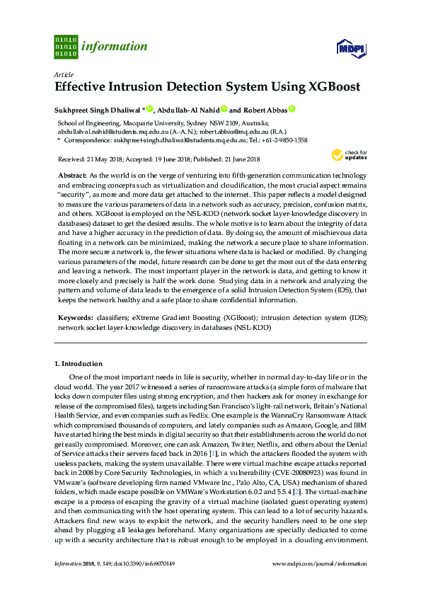 Pdf Effective Intrusion Detection System Using Xgboost