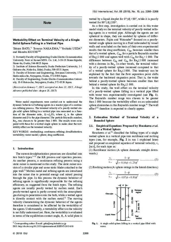 (PDF) Wettability Effect on Terminal Velocity of a Single Solid Sphere ...