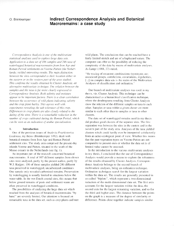 (PDF) Indirect Correspondence Analysis and Botanical Macroremains : a case Study | Otto ...