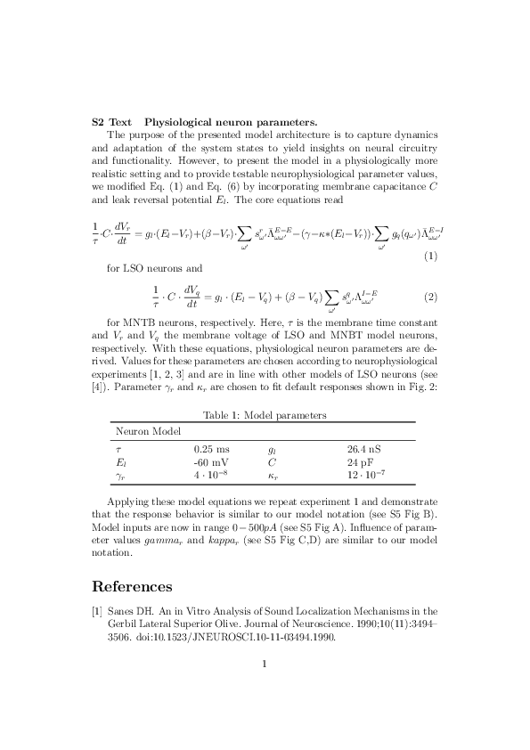 (PDF) Physiological neuron parameters