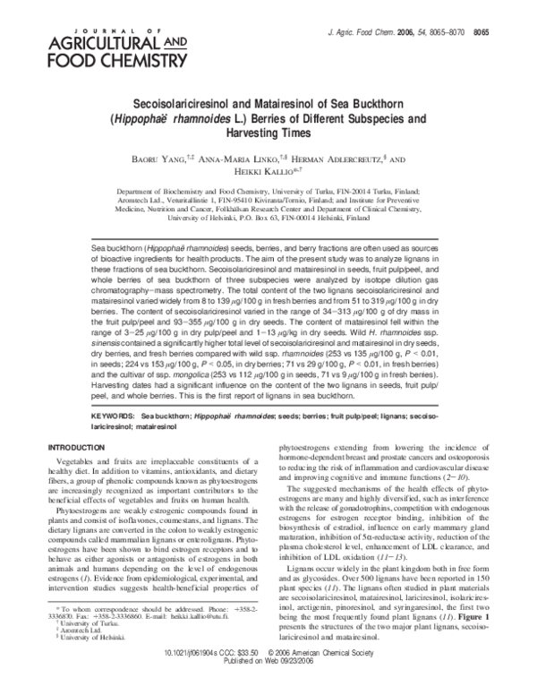 (PDF) Lignans in Sea Buckthorn: Subspecies Comparison