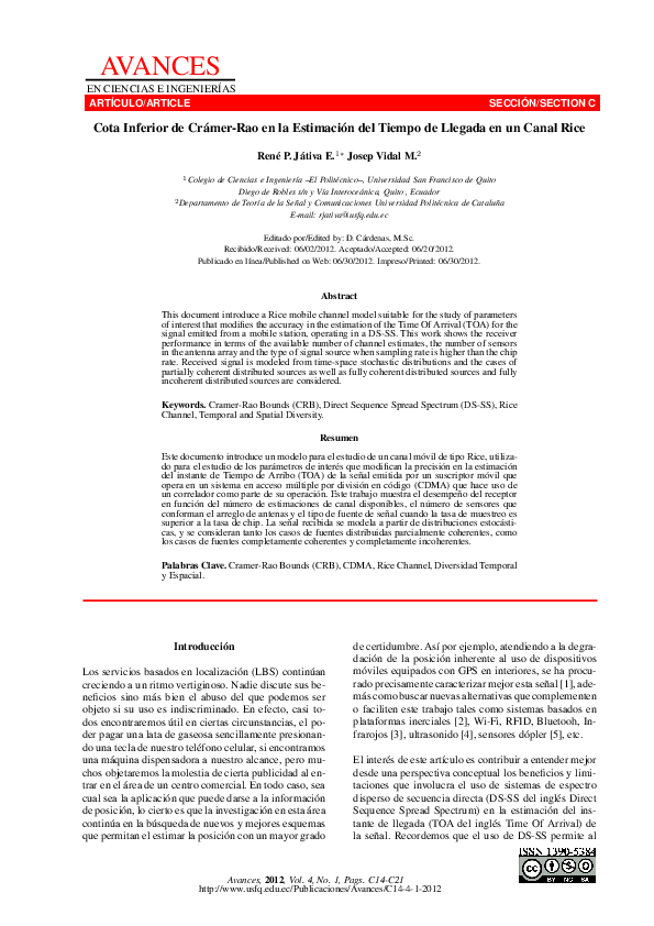 (PDF) Cota Inferior de Crámer-Rao en la Estimación del Tiempo de ...