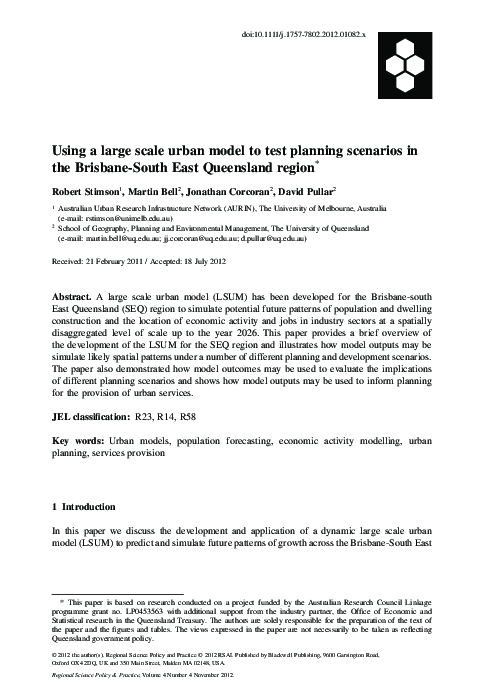 (PDF) Using a large scale urban model to test planning scenarios in the ...