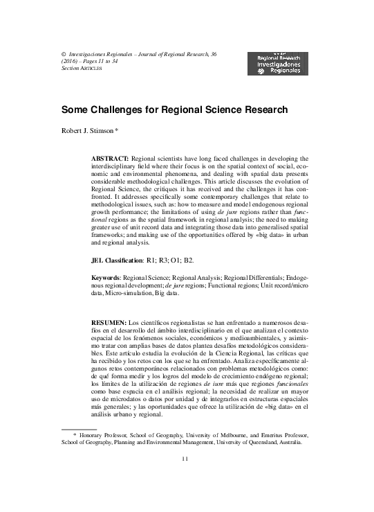 (PDF) Some challenges for regional science research