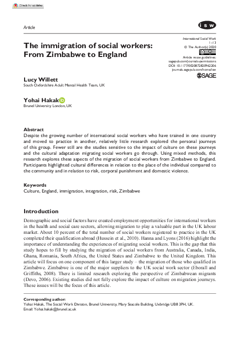 (PDF) The immigration of social workers: From Zimbabwe to England