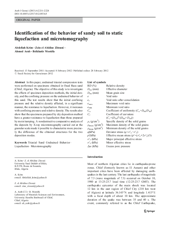 (PDF) Identification of the behavior of sandy soil to static ...