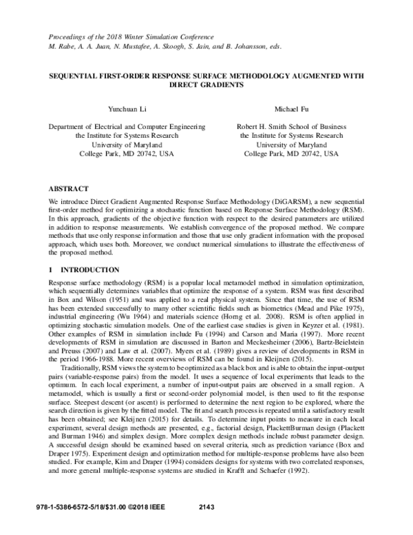 (PDF) Sequential First-Order Response Surface Methodology Augmented with Direct Gradients