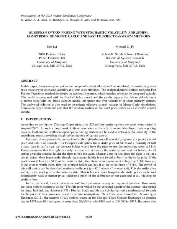 (PDF) European Option Pricing with Stochastic Volatility and Jumps: Comparison of Monte Carlo ...