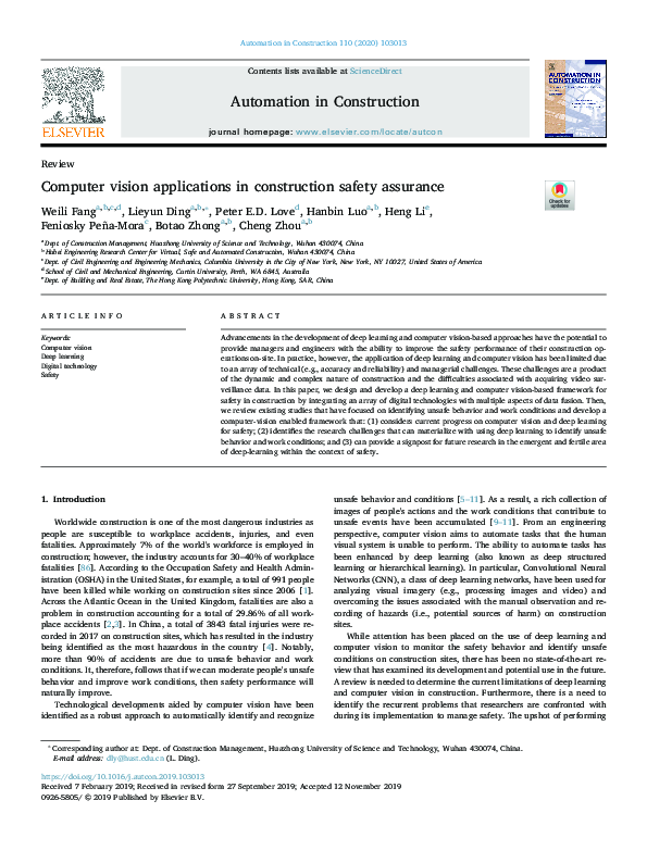 (PDF) Computer vision applications in construction: Current state ...