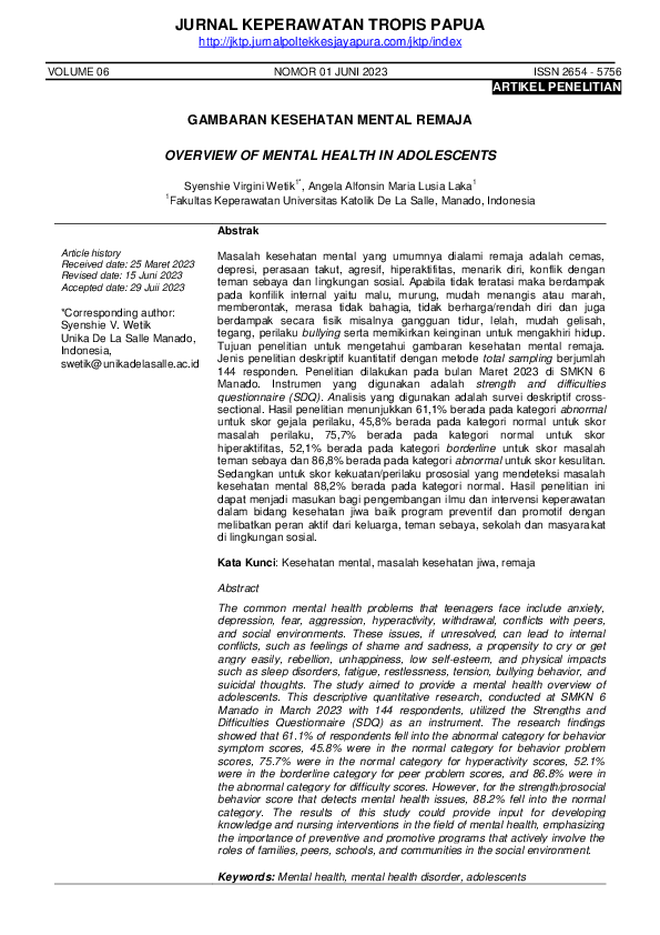 (PDF) Gambaran Kesehatan Mental Remaja