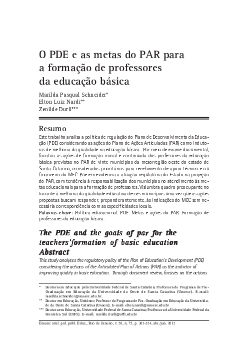(PDF) The PDE and the goals of par for the teachers'formation of basic ...