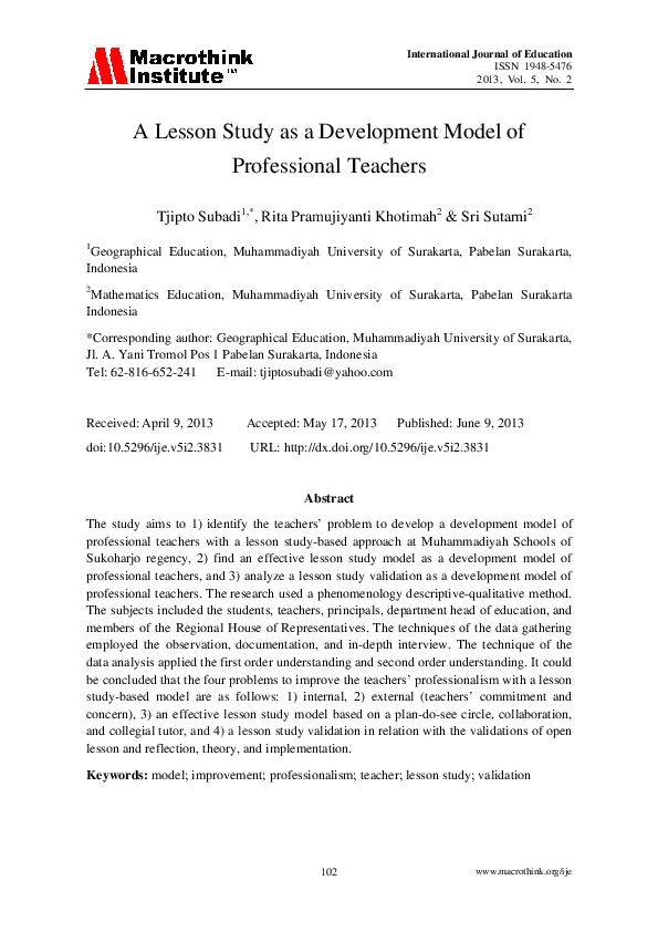 (PDF) A Lesson Study as a Development Model of Professional Teachers