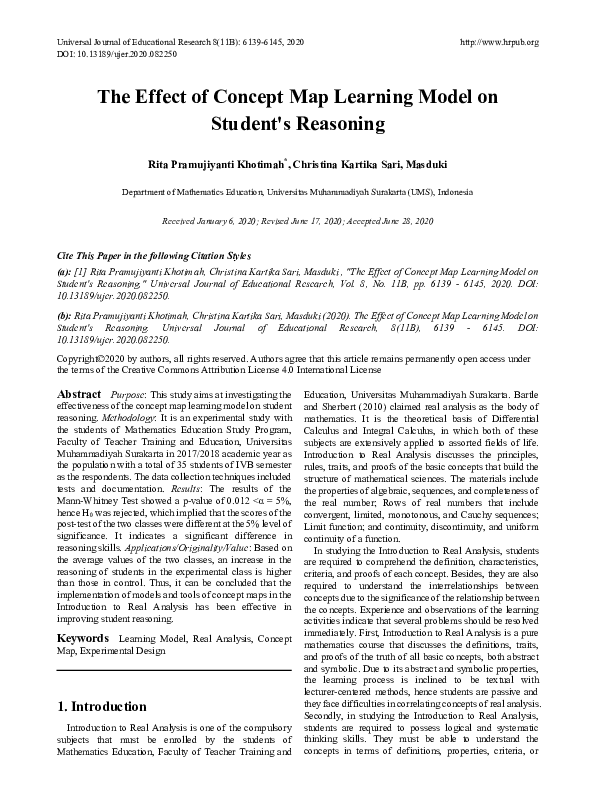 (PDF) The Effect of Concept Map Learning Model on Student's Reasoning
