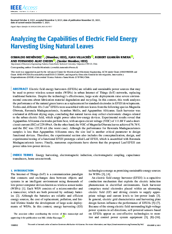 Pdf Analyzing The Capabilities Of Electric Field Energy Harvesting