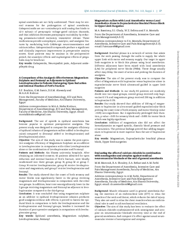 (PDF) Magnesium sulfate with Local Anesthetics versus Local Anesthetics ...