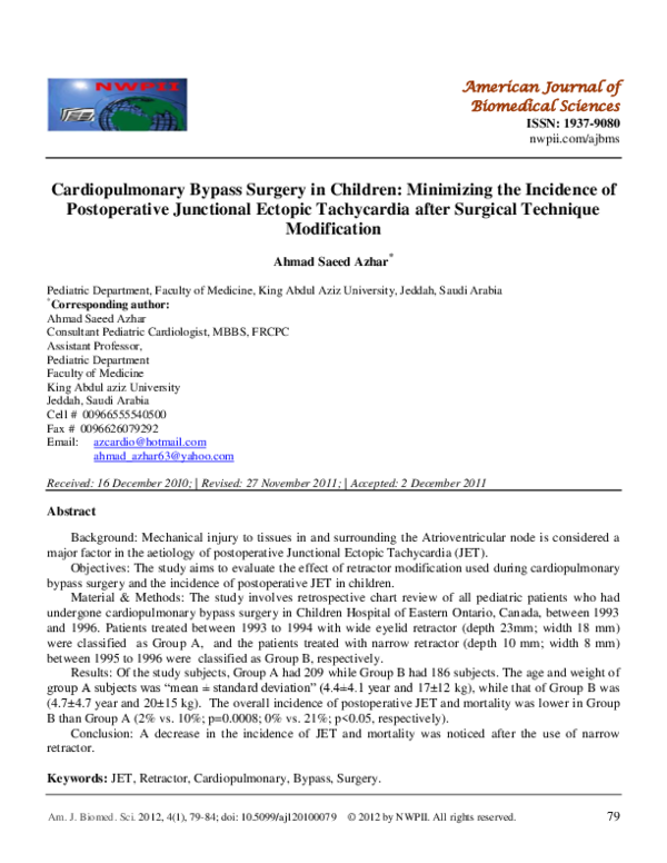 (PDF) Cardiopulmonary Bypass Surgery in Children - Minimizing the ...