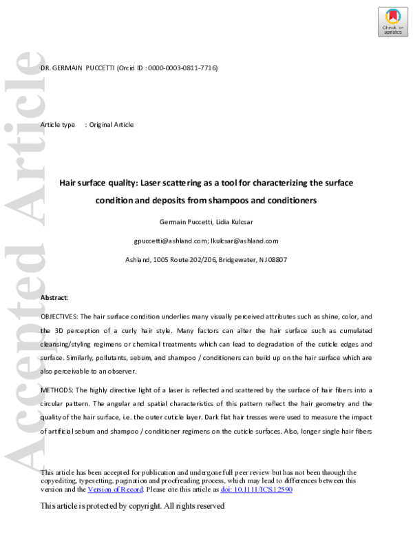 (PDF) Hair surface quality: Laser scattering as a tool for ...