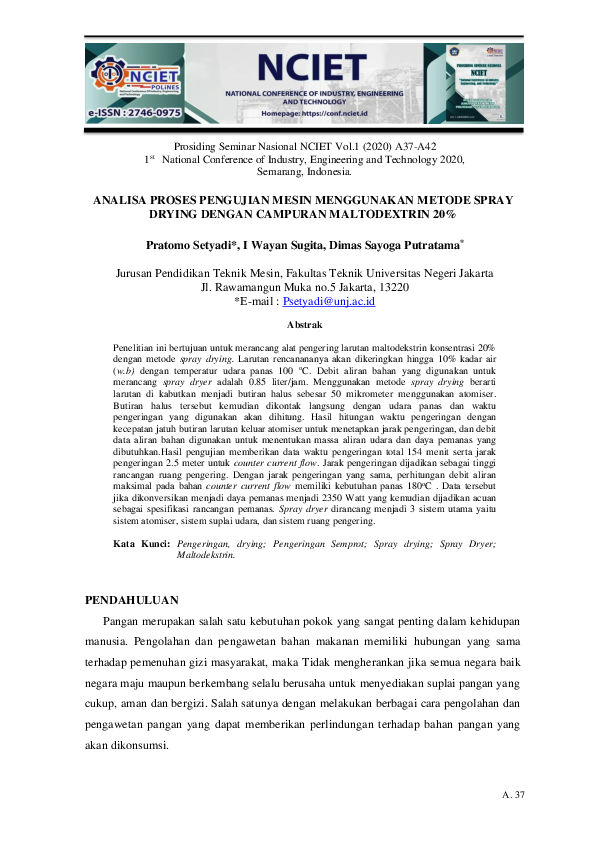 (PDF) Analisa Proses Pengujian Mesin Pengering Menggunakan Metode Spray ...