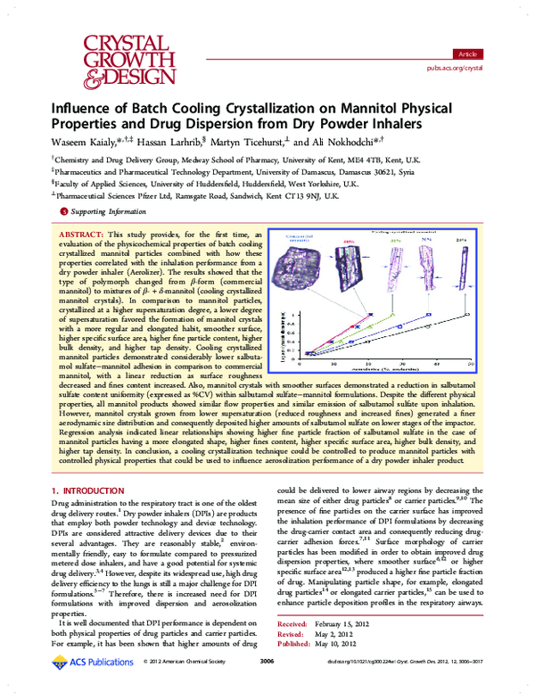 (PDF) Batch Cooling Crystallization Effects on Mannitol
