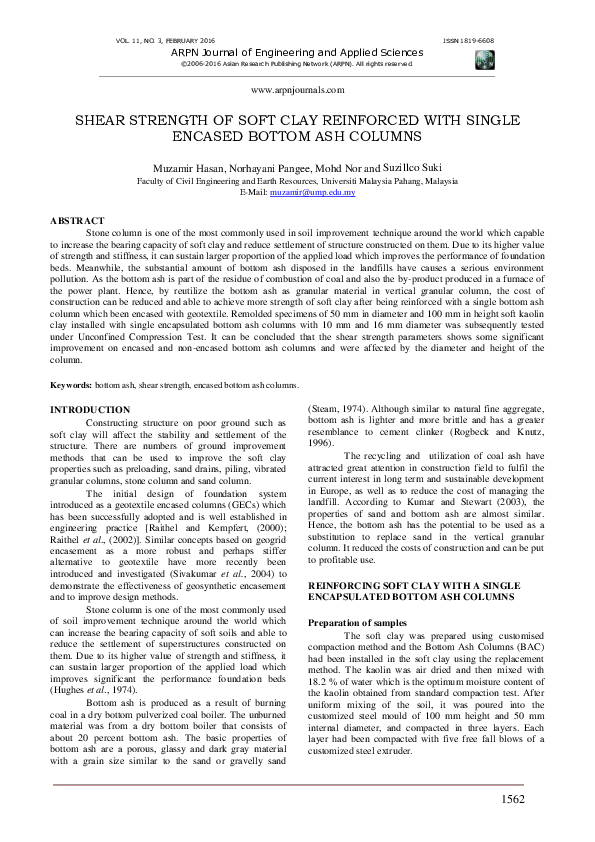 (PDF) Shear Strength of Soft Clay Reinforced with Single Encased Bottom ...