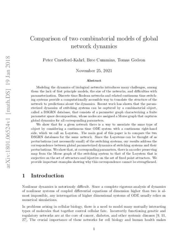 Pdf Comparison Of Two Combinatorial Models Of Global Network Dynamics