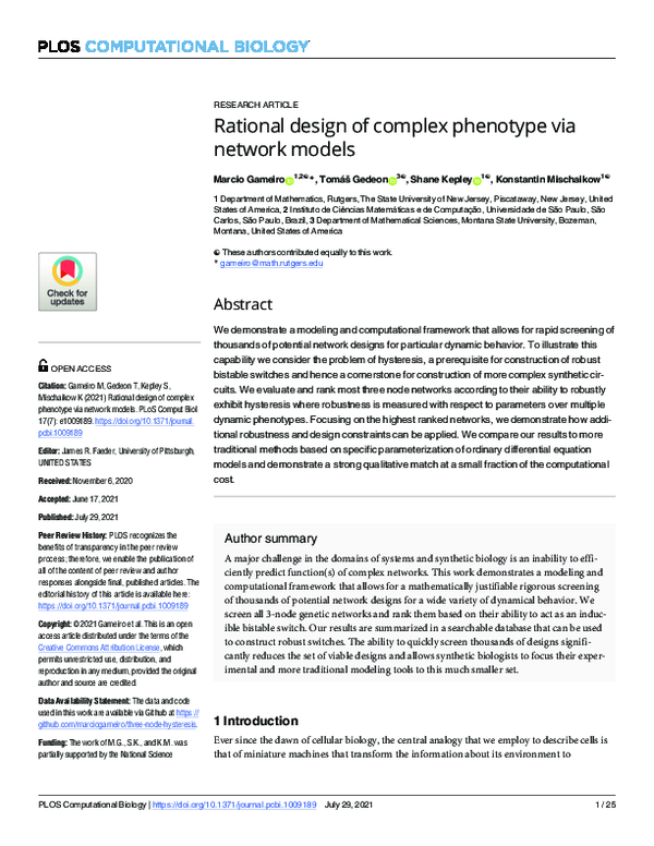 (PDF) Rational design of complex phenotype via network models | Tomáš Gedeon - Academia.edu