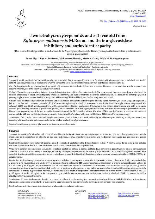 (PDF) Two tetrahydroxyterpenoids and a flavonoid from Xylocarpus moluccensis M.Roem. and their α ...
