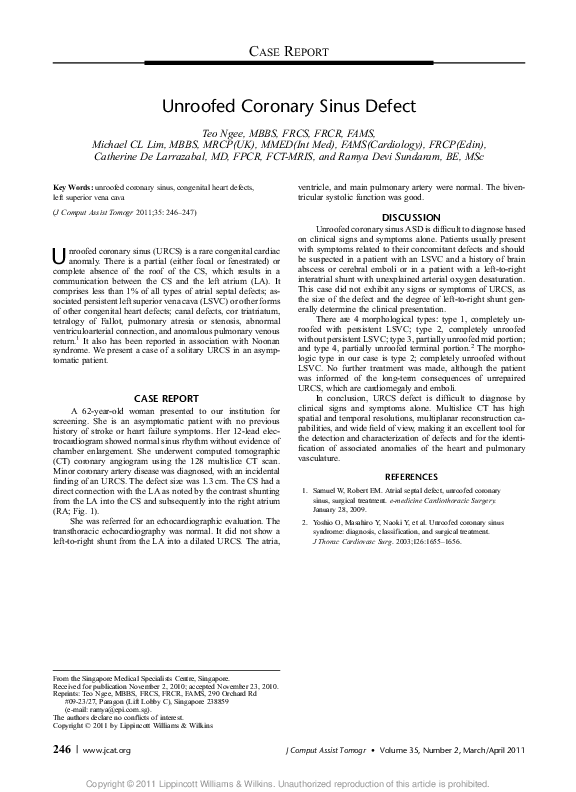 Pdf Unroofed Coronary Sinus Defect