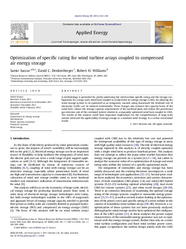 (PDF) Optimization of specific rating for wind turbine arrays coupled to compressed air energy ...