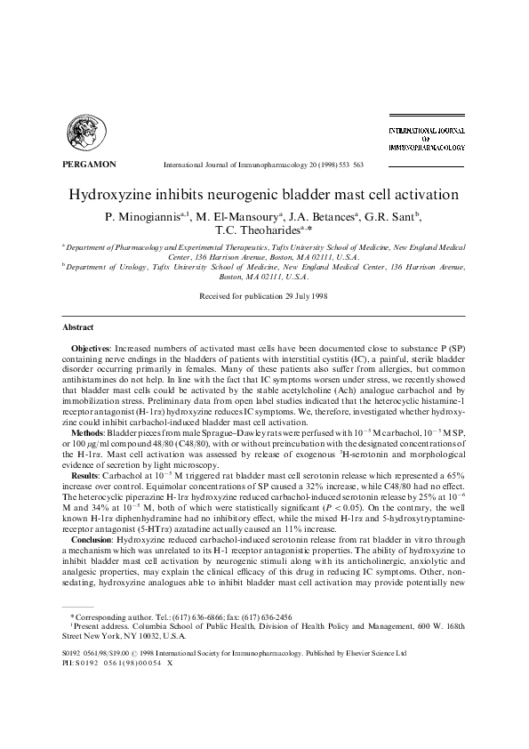 (PDF) Hydroxyzine inhibits neurogenic bladder mast cell activation