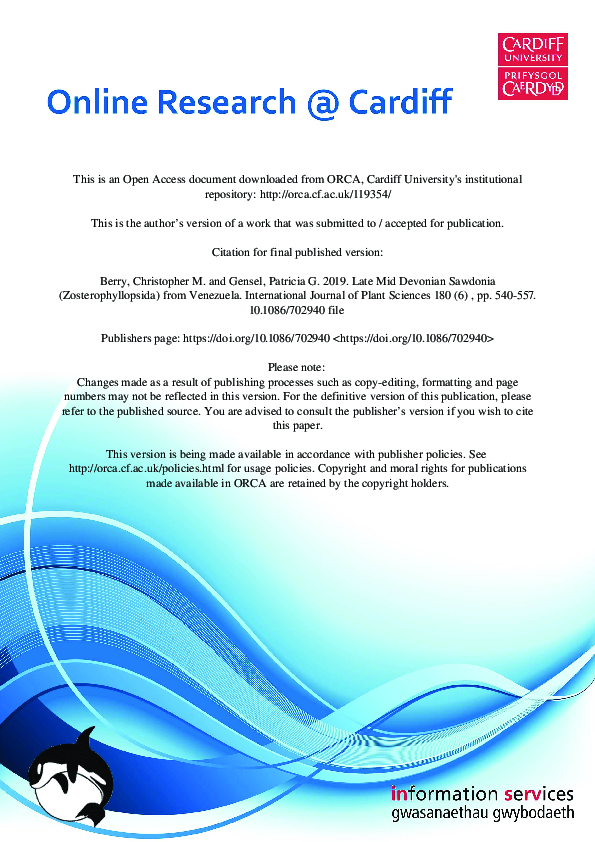 (PDF) Late Mid Devonian Sawdonia (Zosterophyllopsida) from Venezuela