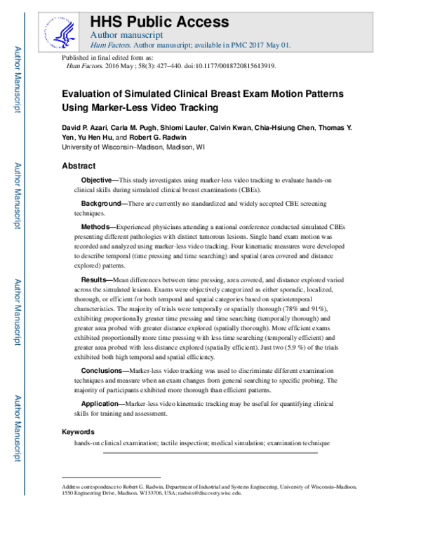 (PDF) Evaluation of Simulated Clinical Breast Exam Motion Patterns ...