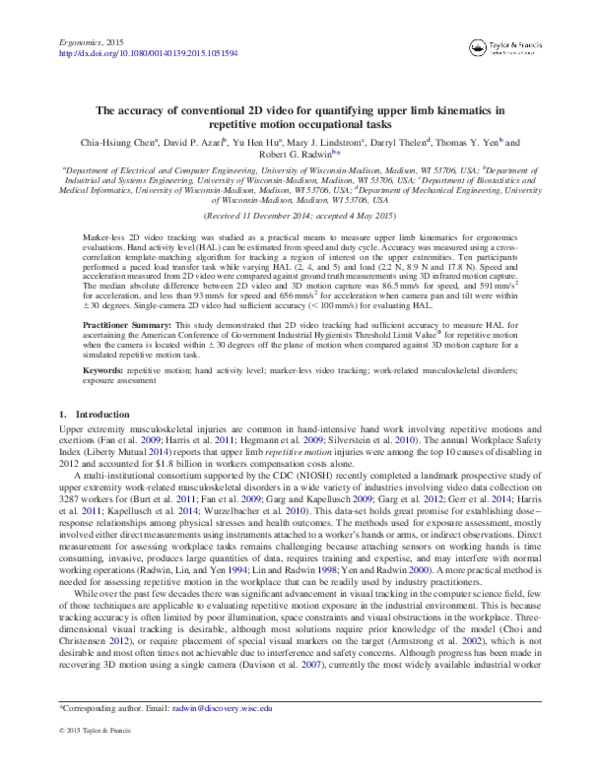 (PDF) The Accuracy of Conventional 2D Video for Quantifying Upper Limb Kinematics in Repetitive ...