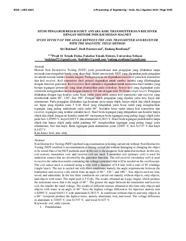 (PDF) Studi Pengaruh Besar Sudut Antara Koil Transmitter Dan Receiver Dengan Metode Induksi ...