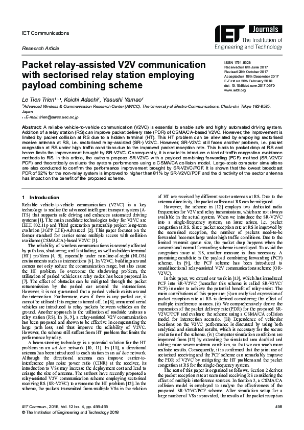 (PDF) Packet relay‐assisted V2V communication with sectorised relay ...