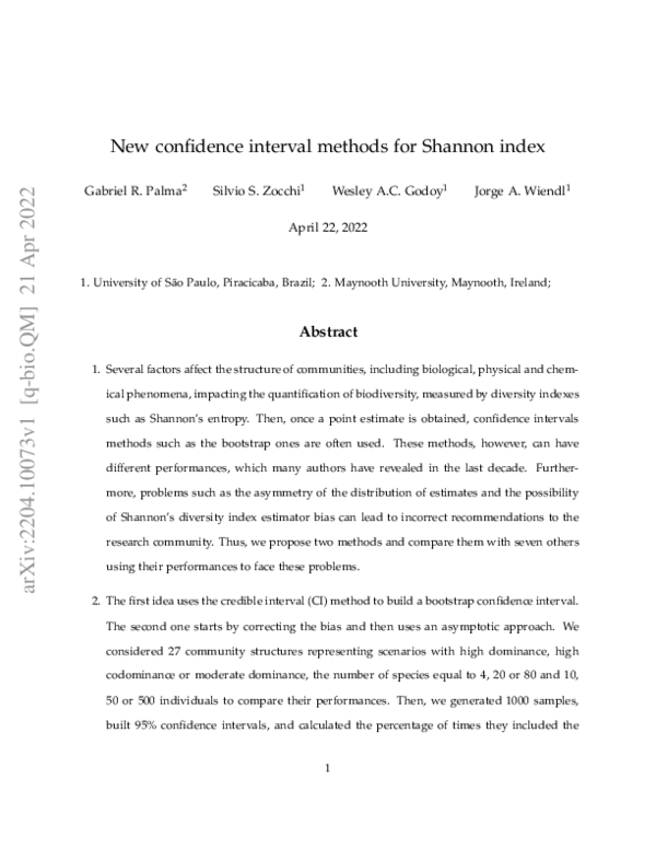 (PDF) New confidence interval methods for Shannon index