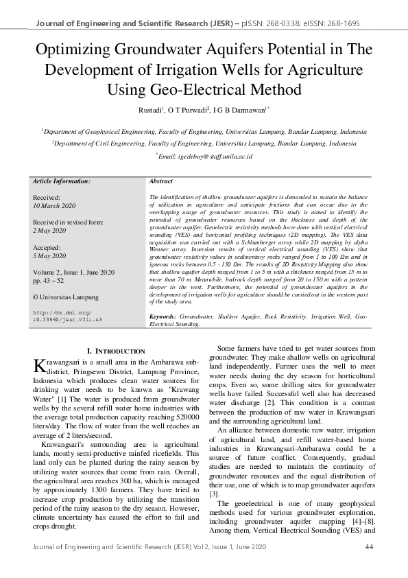 (PDF) Optimizing Groundwater Aquifers Potential in The Development of Irrigation Wells for ...
