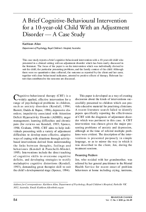 (PDF) A Brief Cognitive-Behavioural Intervention for a 10-year-old ...