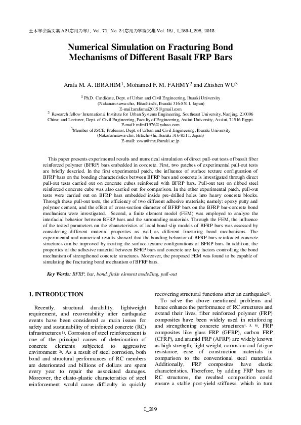 (PDF) Numerical Simulation on Fracturing Bond Mechanisms of Different Basalt FRP Bars
