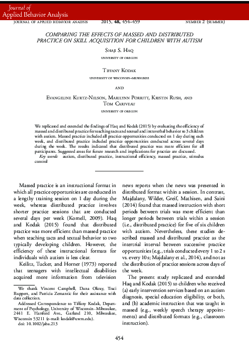 (PDF) Comparing the effects of massed and distributed practice on skill ...