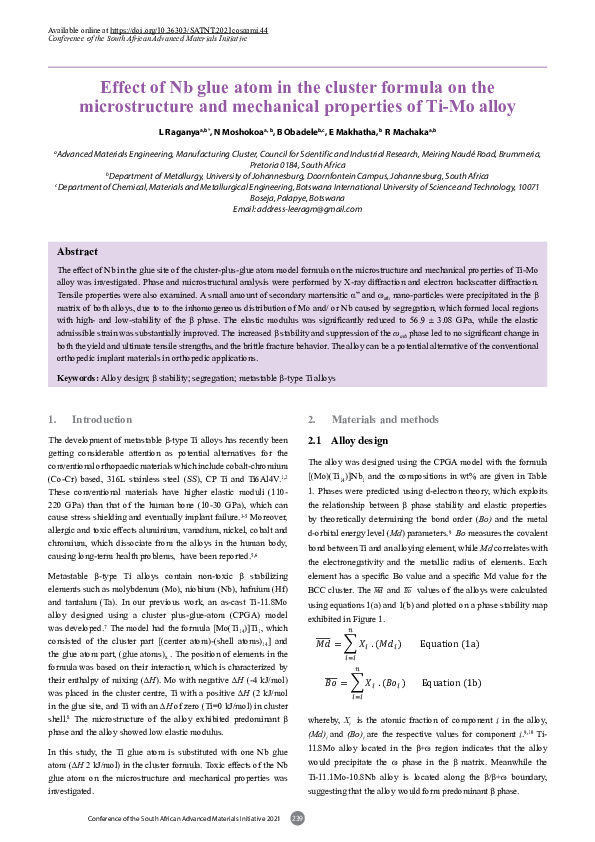 (PDF) Effect of Nb glue atom in the cluster formula on the ...