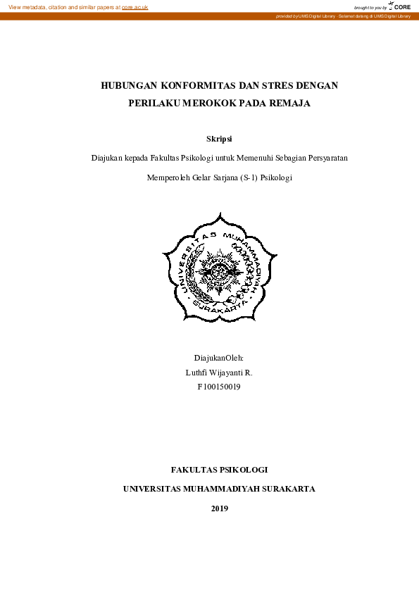 (PDF) Hubungan Konformitas dan Stres dengan Perilaku Merokok pada Remaja