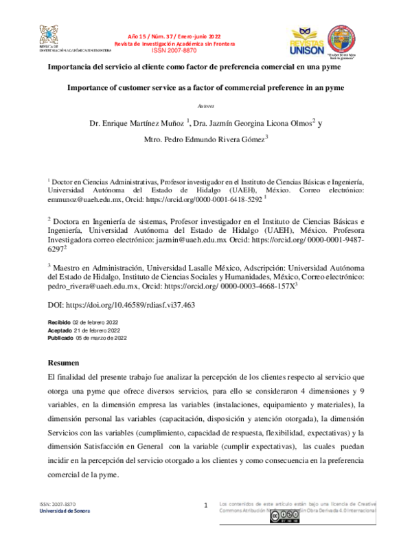 (PDF) Importancia del servicio al cliente como factor de preferencia ...