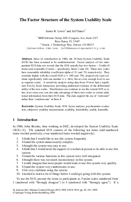 (PDF) The Factor Structure of the System Usability Scale