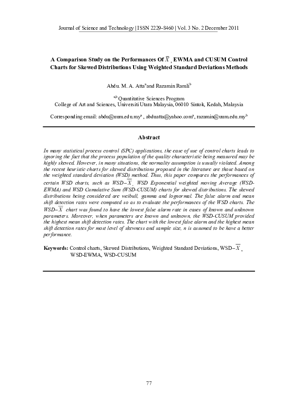 (PDF) A Comparison Study on the Performances Of X, EWMA and CUSUM Control Charts for Skewed ...