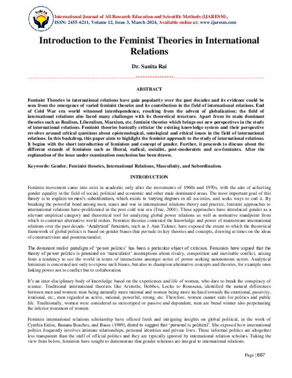 (PDF) Introduction to the Feminist Theories in International Relations