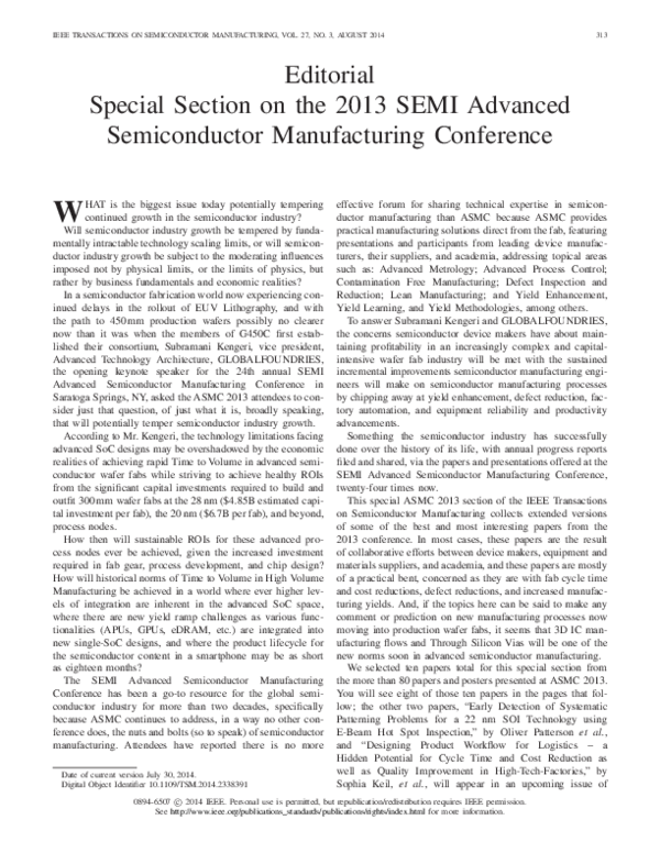 (PDF) Editorial Special Section on the 2013 SEMI Advanced Semiconductor ...