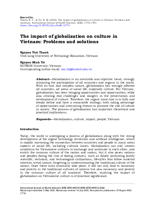 (PDF) The impact of globalization on culture in Vietnam