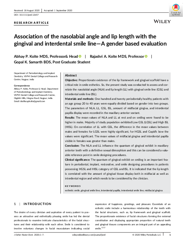 (PDF) Association of the nasolabial angle and lip length with the ...
